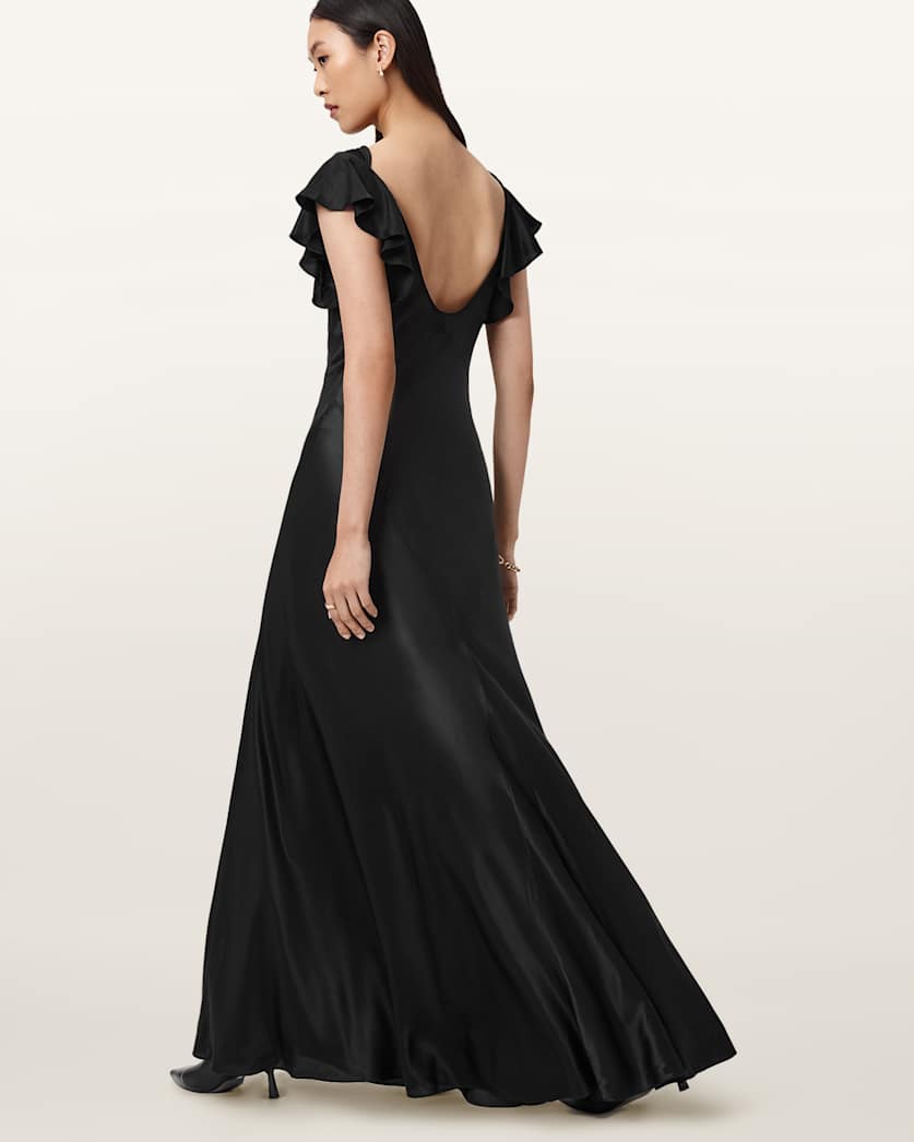 Flora Maxi Dress Black | ALLSAINTS
